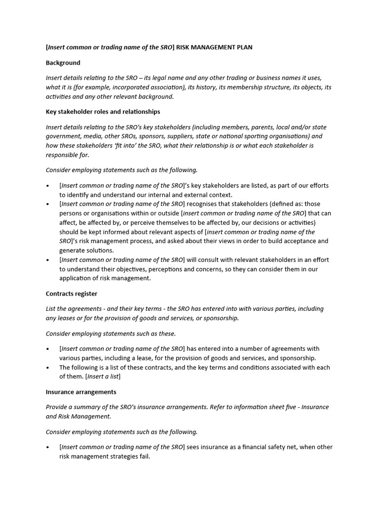 Risk Management Plan Template | PDF