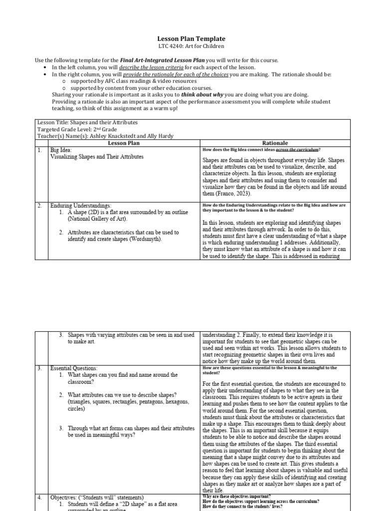 Final Art Integration Lesson Plan PDF | PDF | Career & Growth | Science ...