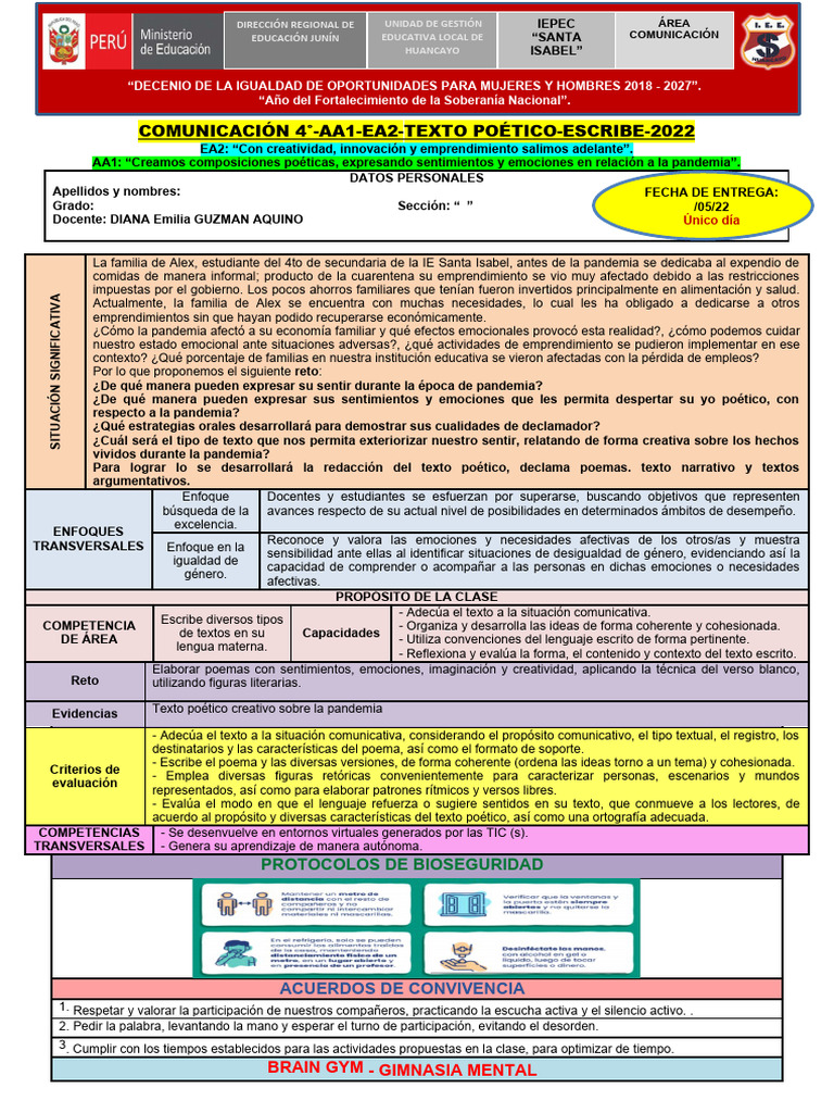 4 Aa2 Ea2 Texto Poético Escribe | PDF