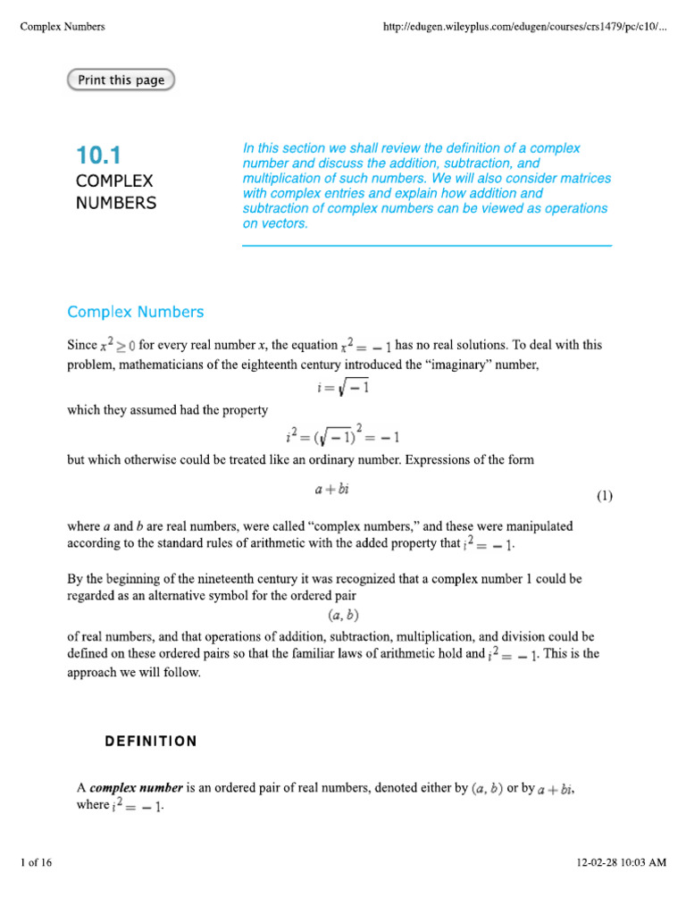 Complex Numbers (1) | PDF