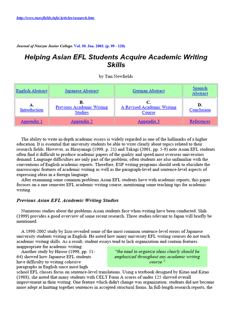 Helping Asian EFL Students Acquire Academic Writing Skills | PDF