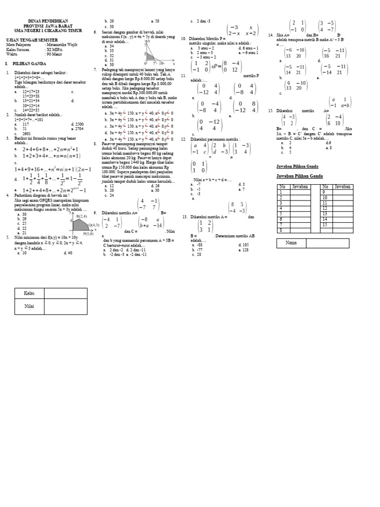 Soal Uts MTK Wajib | PDF