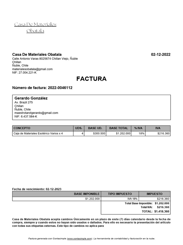 Facturacion Electronica Chilena ejemplo | PDF