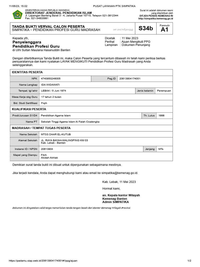 Bukti Verval PPG Madrasah | PDF