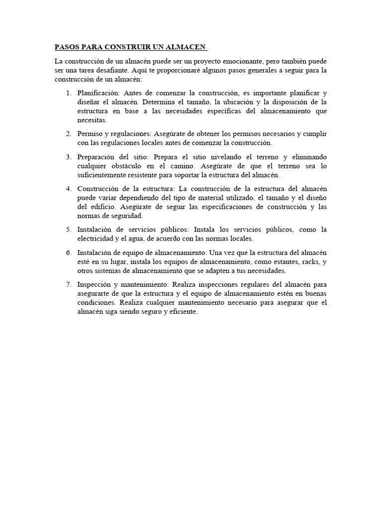 Pasos para Construir Un Almacen | PDF Pasos para Construir Un Almacen | PDF