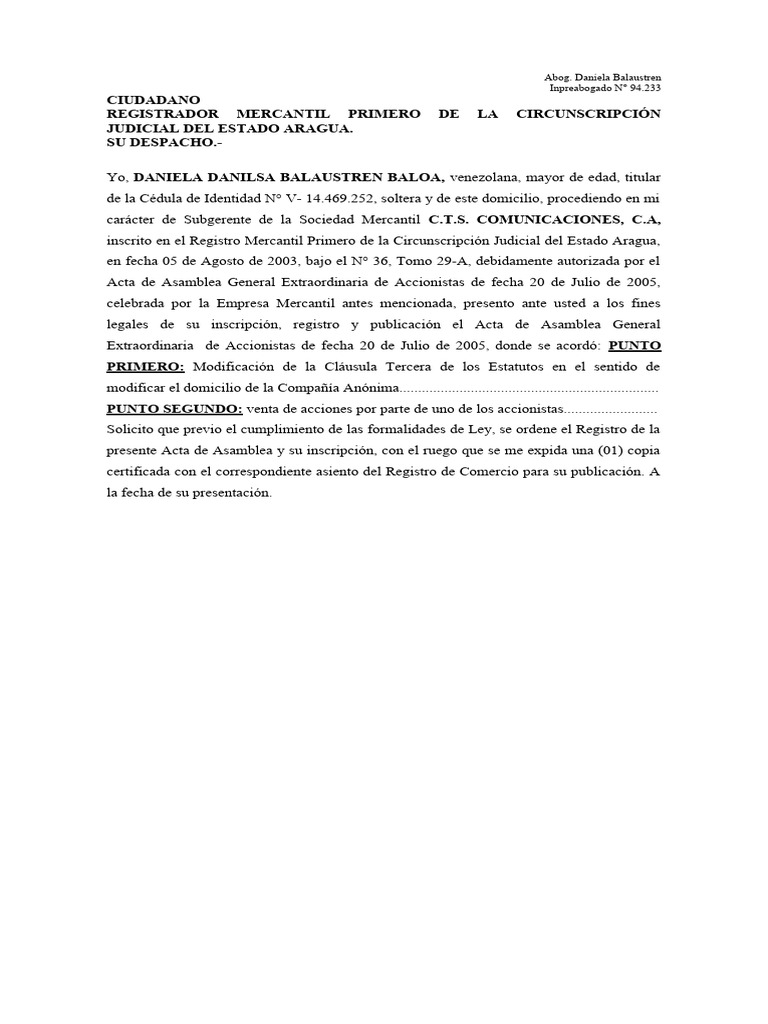 Acta de Venta de Acciones | PDF