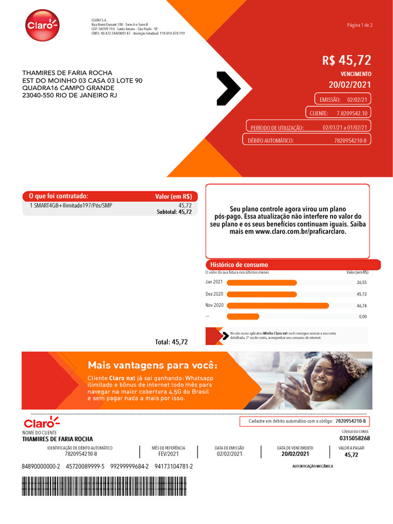 Sua Fatura Claronxt Fev-2021 | PDF