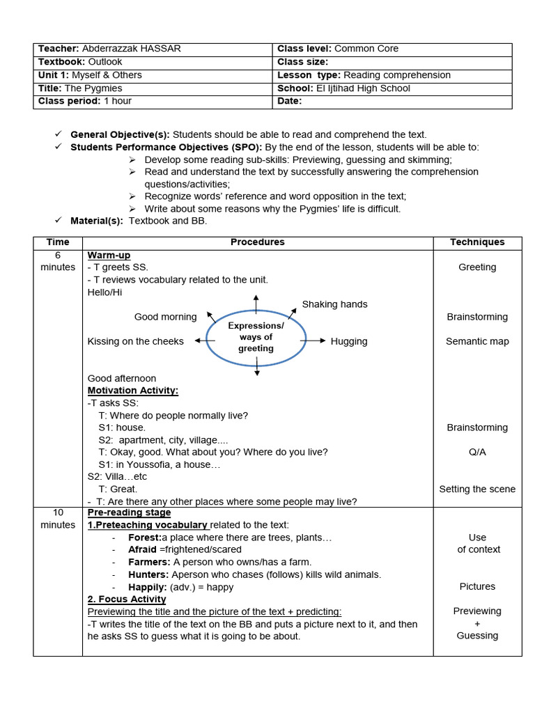 Unit 1 Reading Comp Lesson Plan C.C | PDF