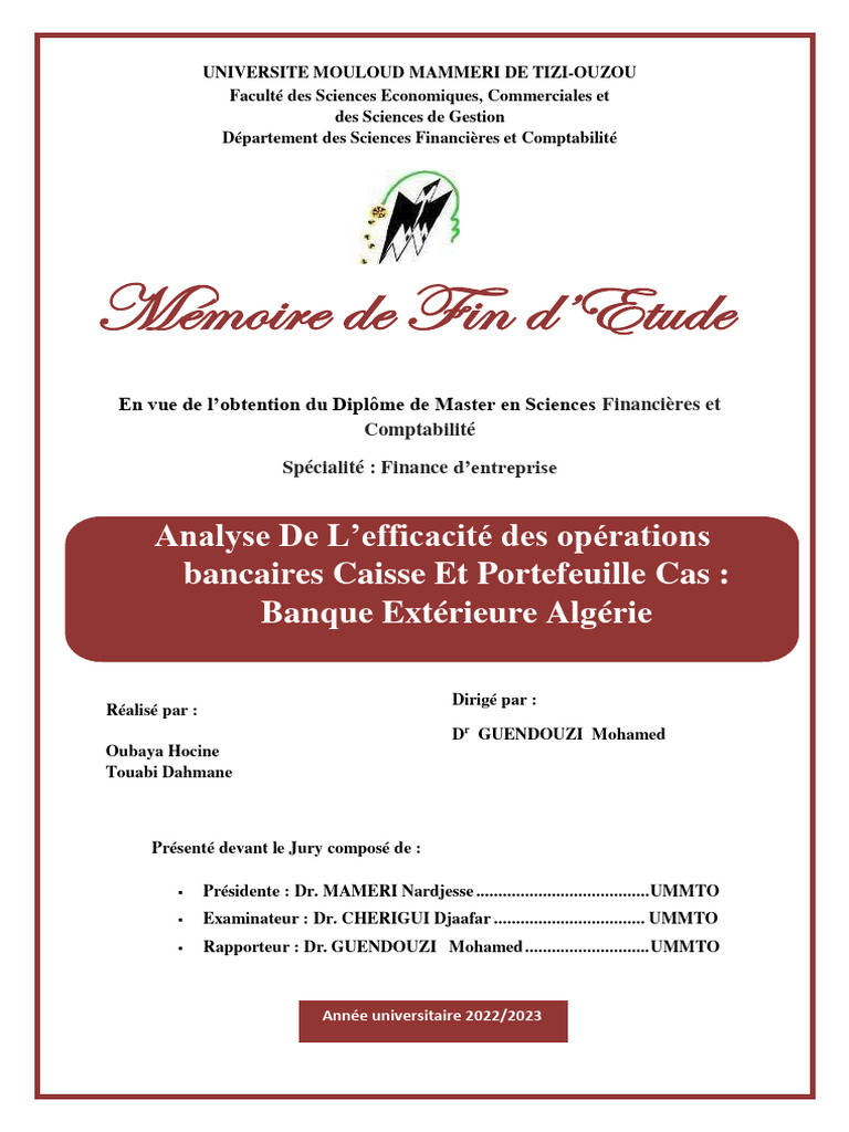 Memoire de Fin D'etude Master 2 | PDF