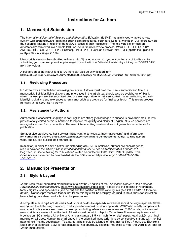 IJSME Instructions For Authors - 20231213 | PDF | Paragraph | Apa Style
