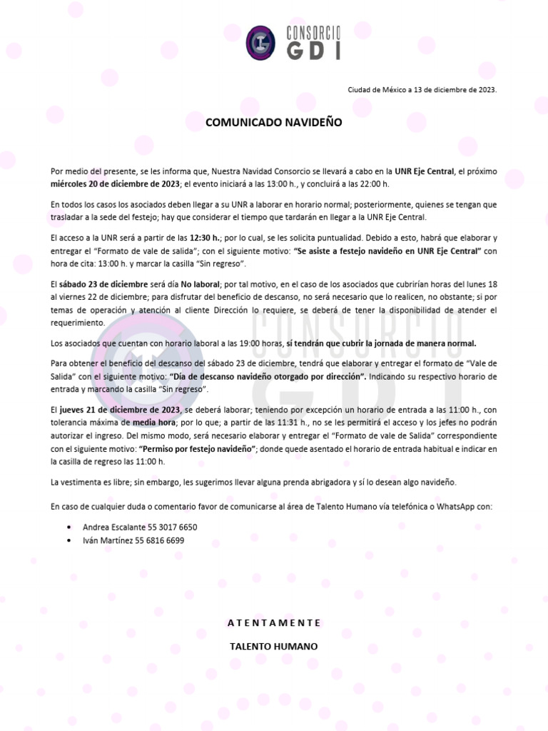 Comunicado Celebración de Navidad Unr Eje Central | PDF