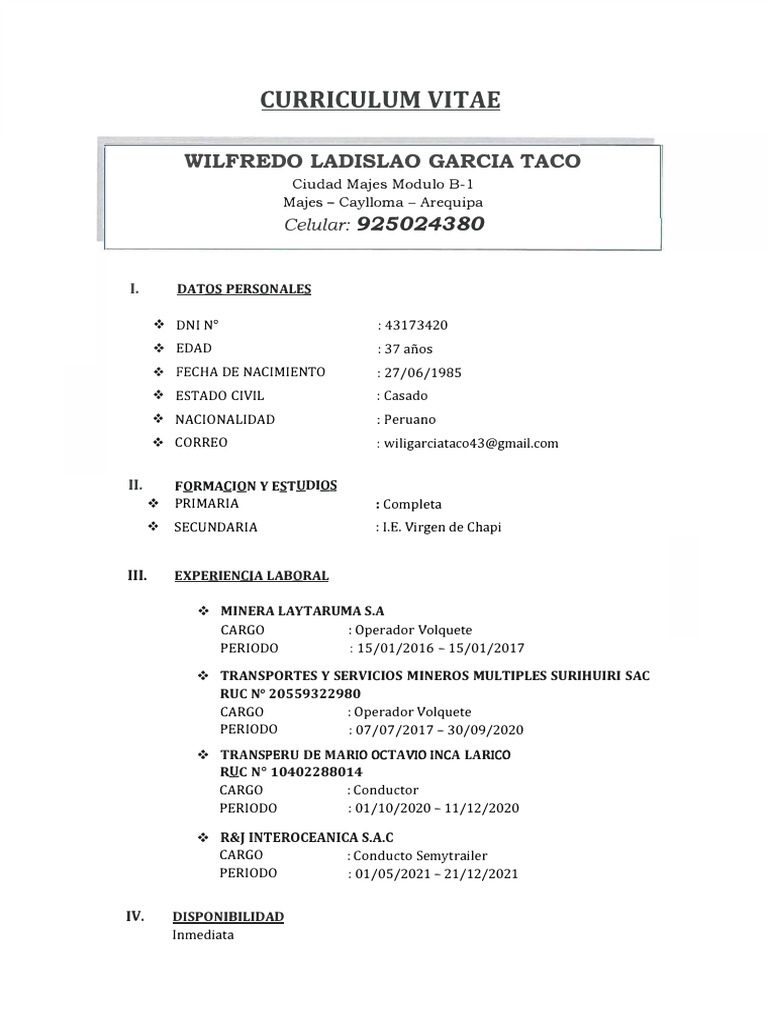 CV Wilfredo 2022 | PDF