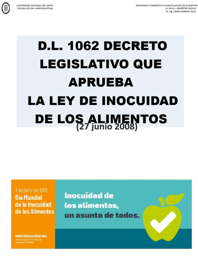 DL 1062 Ley de Inocuidad de Los Alimentos | PDF