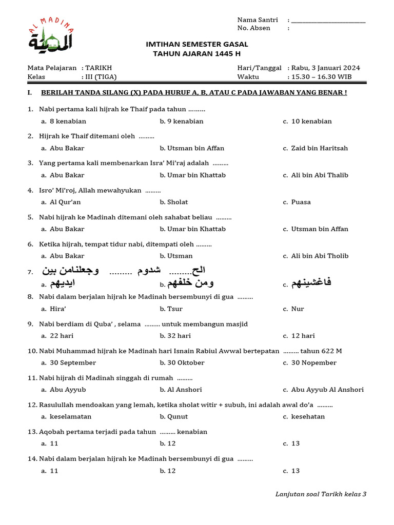 2 - Rabu 3 Jan - Tarikh Kelas 3 | PDF
