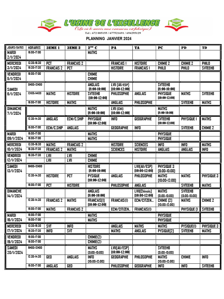 Planning Janvier 2024.. | PDF