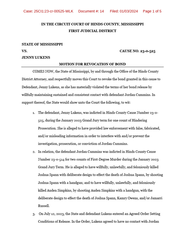 Lukens Bond Revocation Motion | PDF