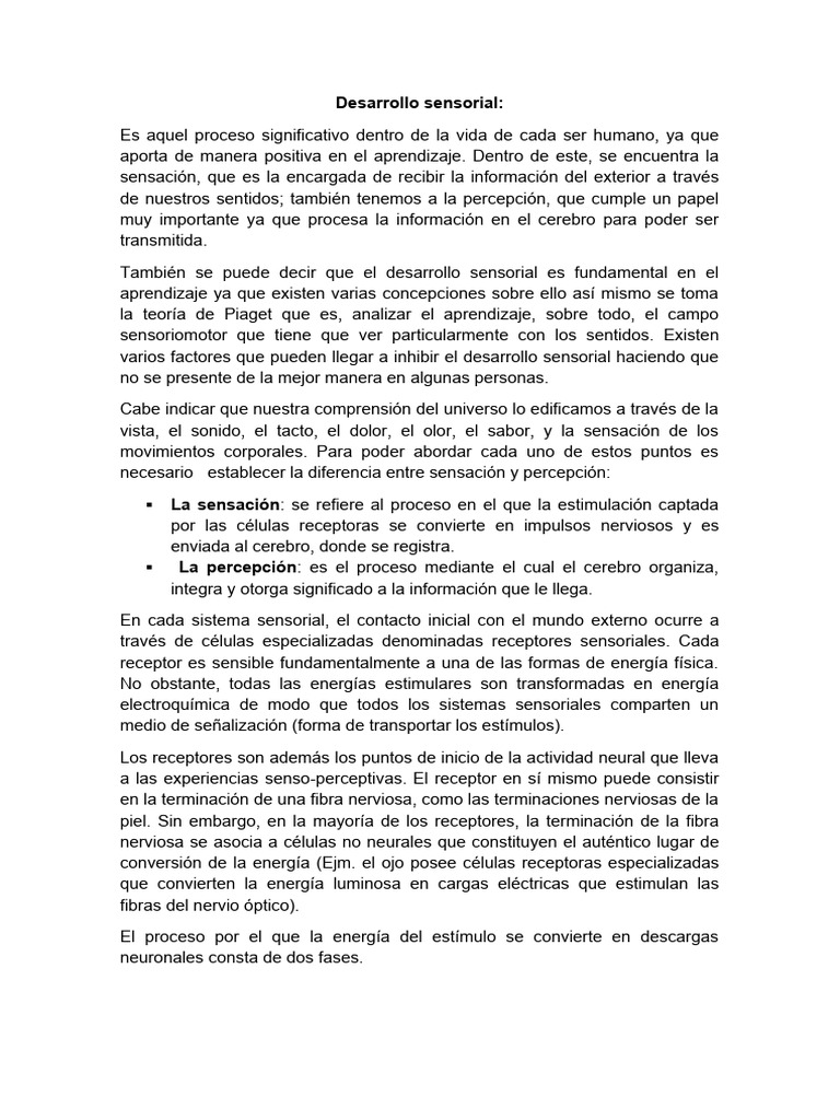 Desarrollo Sensorial-Información | PDF