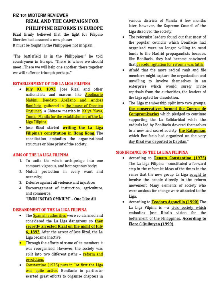 Rizal Midterm Reviewer | PDF | Philippines