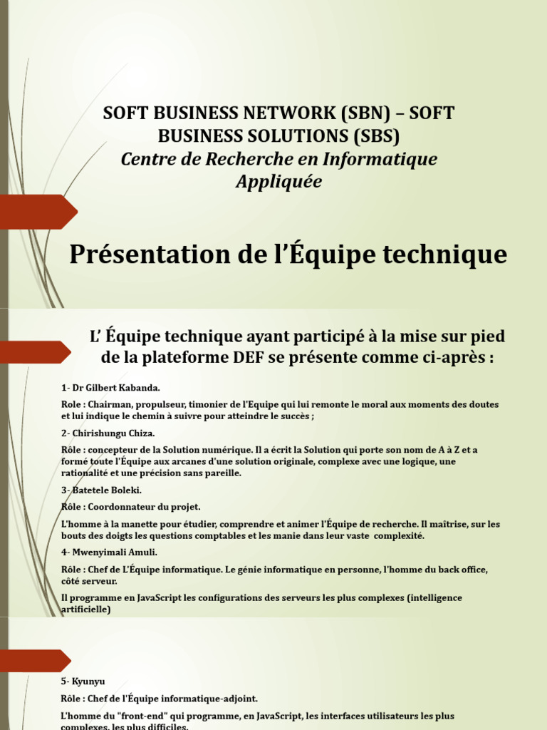 Présentation de l'Équipe Tecnique | PDF