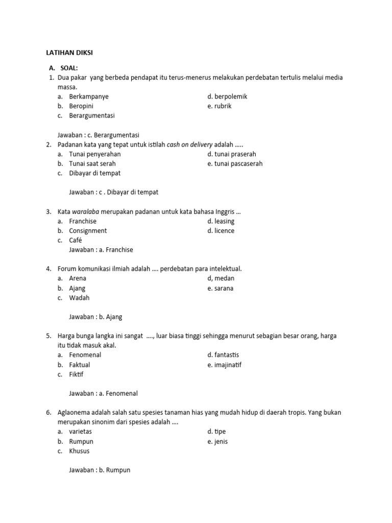 LATIHAN DIKSI Salinan | PDF | Seni & Disiplin Bahasa