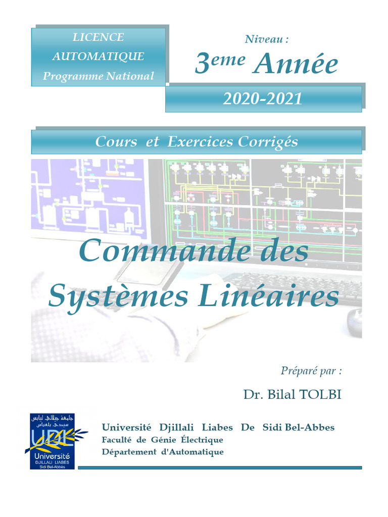 Commande Des Systèmes Linéaires - Cours Et Exercices Corrigés - DR B.tolbi | PDF