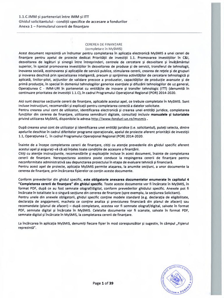 Anexa 1 Cererea de Finantare | PDF