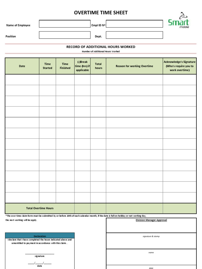 Overtime Claim Form Template | PDF