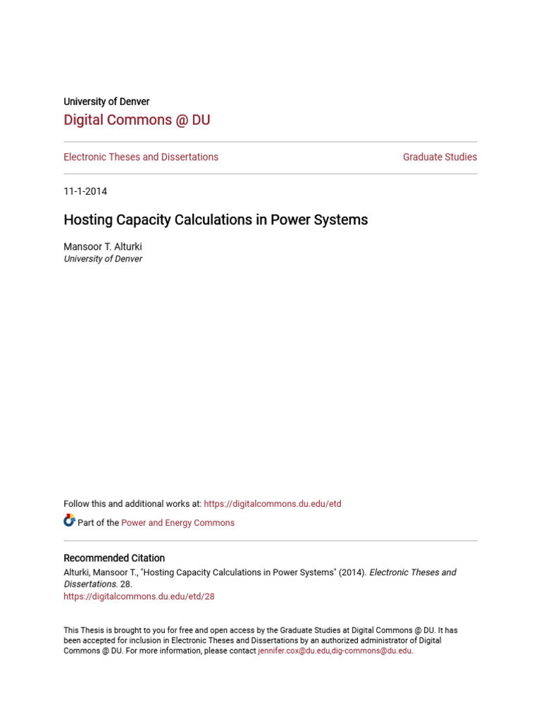 Hosting Capacity Calculations In Power Systems Pdf