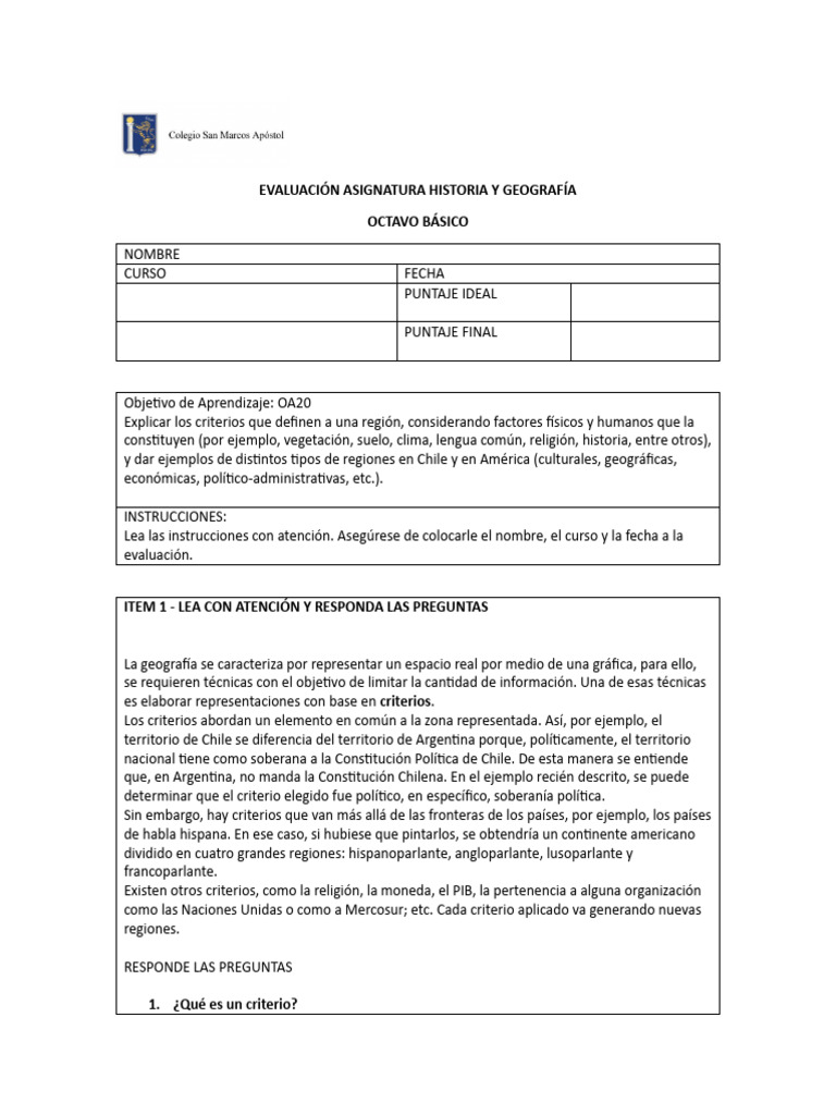 Guía Evaluada 1 Unidad 4 | PDF | Chile | Lengua española