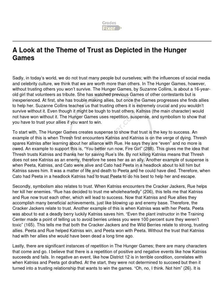A Look at The Theme of Trust As Depicted in The Hunger Games | PDF ...