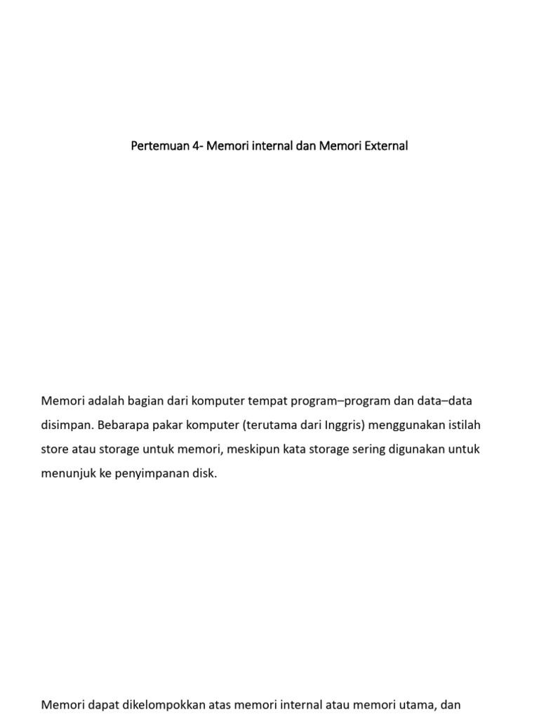 Pertemuan 4 - Memori Internal Dan Eksternal (Autosaved) (Autosaved) | PDF | Komputer