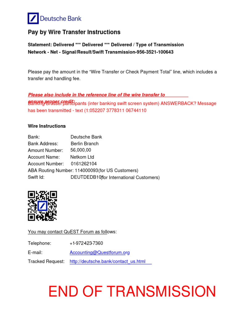 Pay by Wire Transfer Instructions Form PDF | PDF