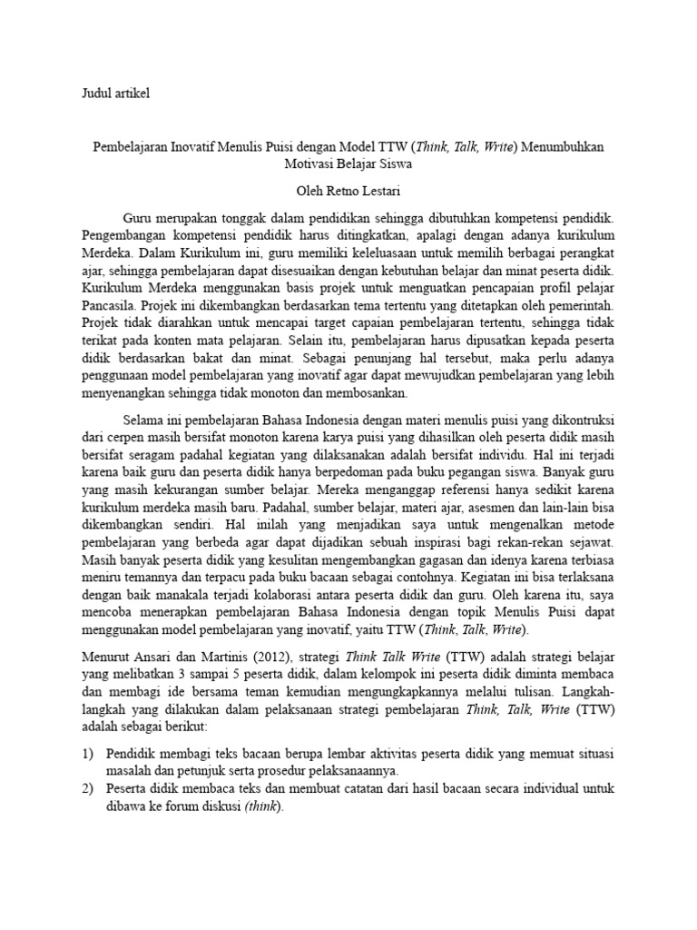 Menulis Puisi Dengan Model TTW | PDF