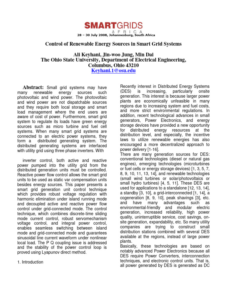 Control of Renewable Energy Sources in Smart Grid Systems | PDF | Science & Mathematics ...