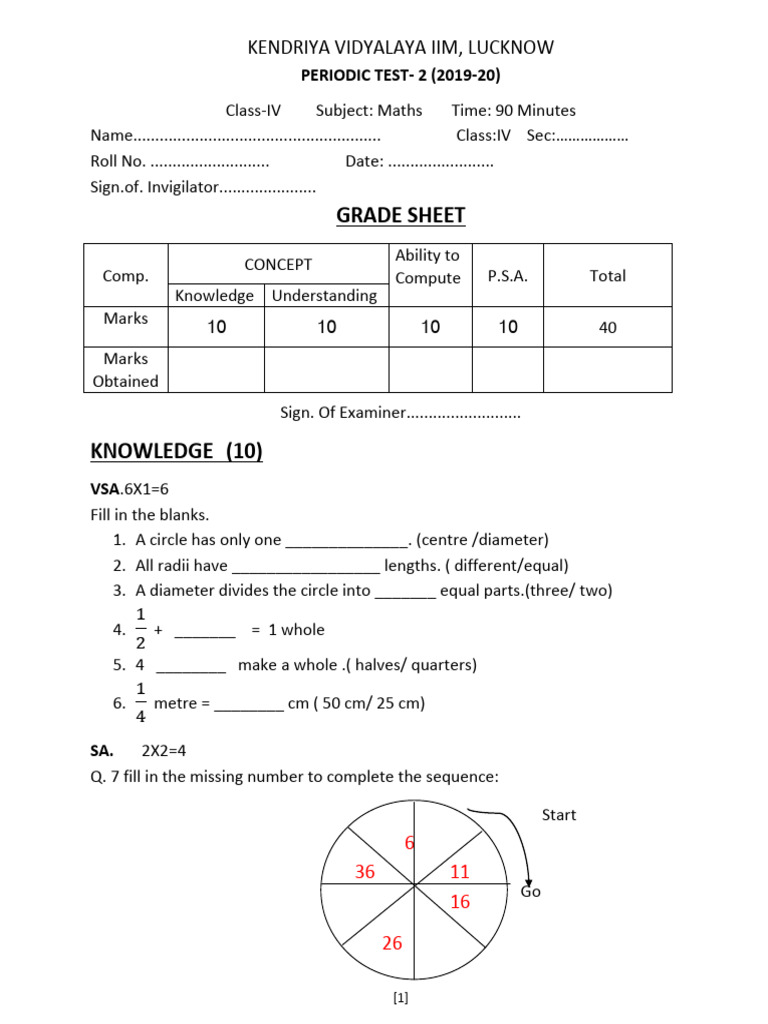 Class-4 Maths PT-2 | PDF