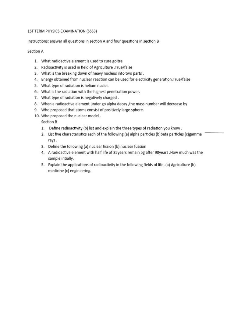 1st Term Physics Examination (sss3) | PDF | Teaching Methods & Materials | Technology & Engineering