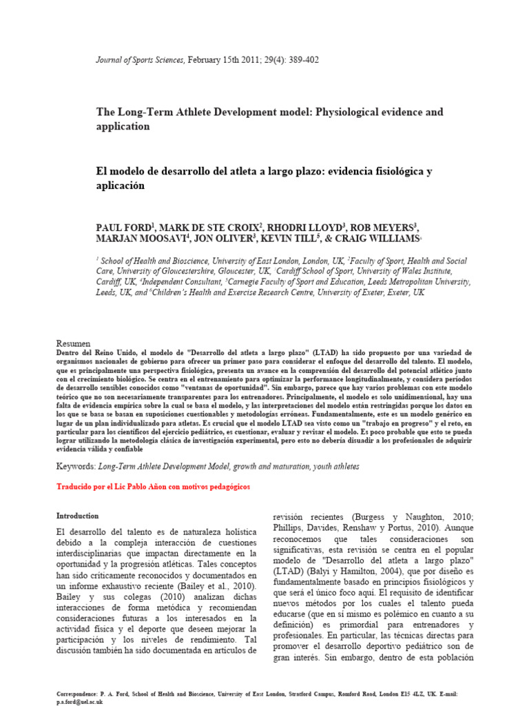 The Long Term Athlete Development Model Physiological Evidence and ...