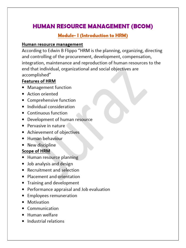 Human Resource Management - Module I (BCOM) | Download Free PDF | Human ...