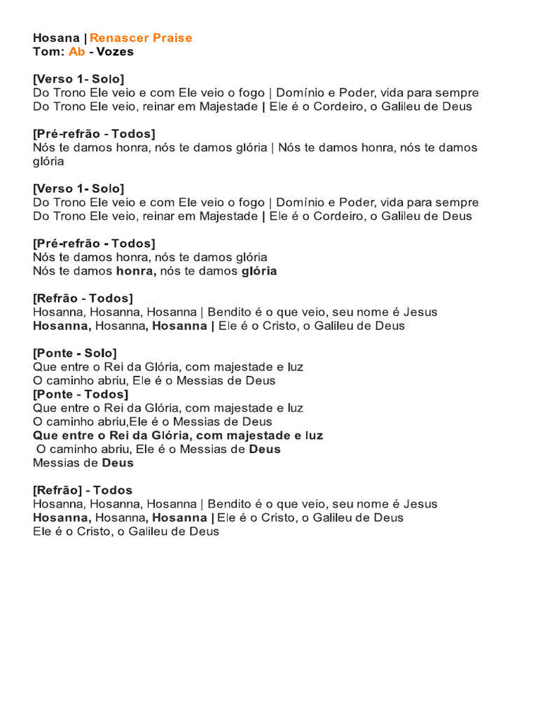 Hosana - Renascer Praise - Letra | PDF