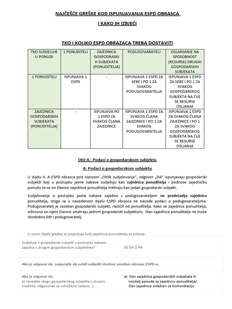 Upute Za Popunjavanje Espd Obrasca | PDF