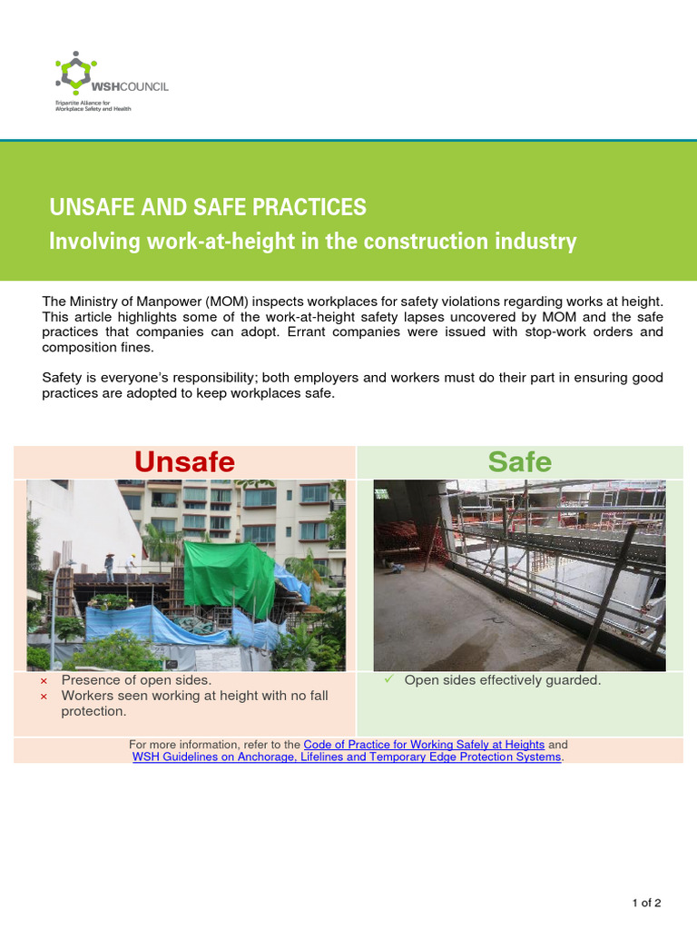 Unsafe Vs Safe Practices - Involving Work-At-Height in The Construction ...