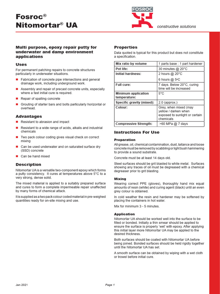 Fosroc Nitomortar UA TDS | PDF