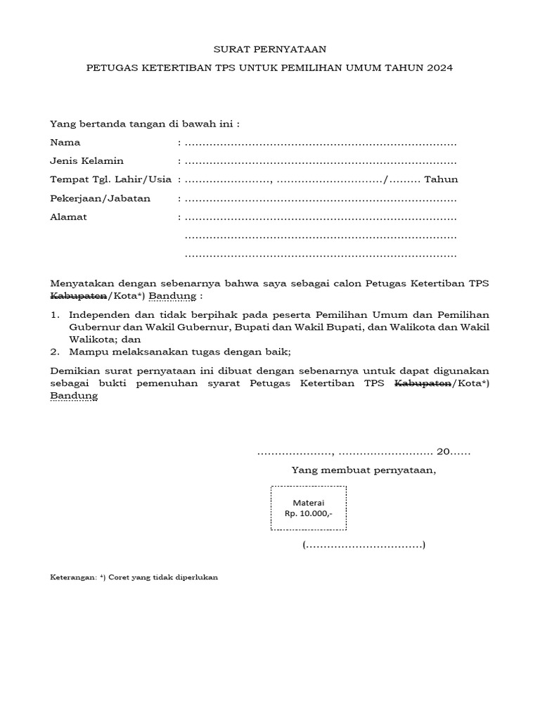 Form Surat Pendaftaran Calon Pam-Tps-1 | PDF