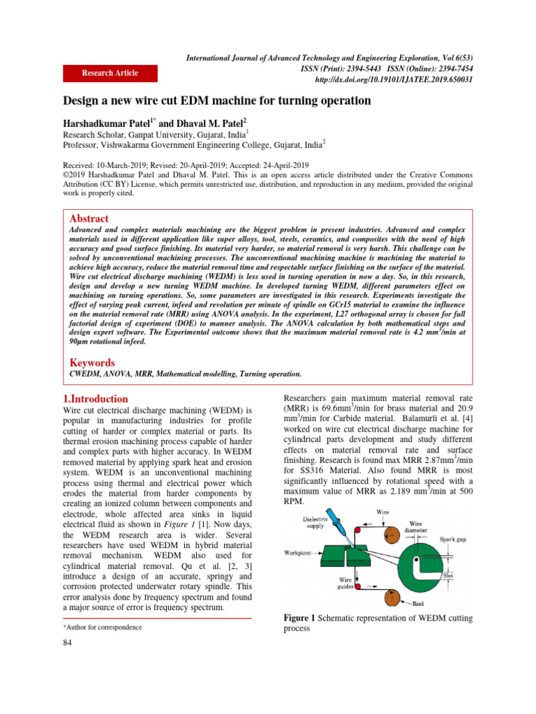 Design A New Wire Cut EDM Machine For Turning Oper | PDF