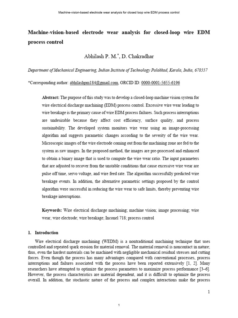 Abhilash Chakradhar AM 2021 Machine Vision Based Electrode Wear Analysis For Closed Loop Wire ...
