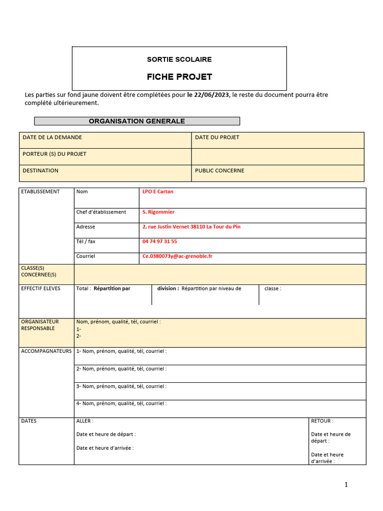 Fiche Projet Sortie | PDF