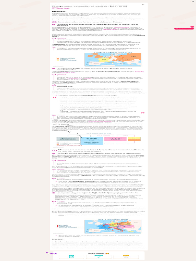 L'Europe Entre Restauration Et Révolution (1814-1848) - Cours 1ere | PDF