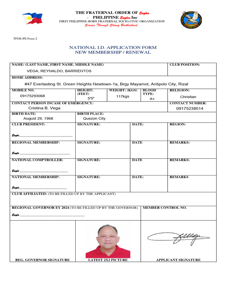 National Id Application Form 1 With Picture and Signature | PDF