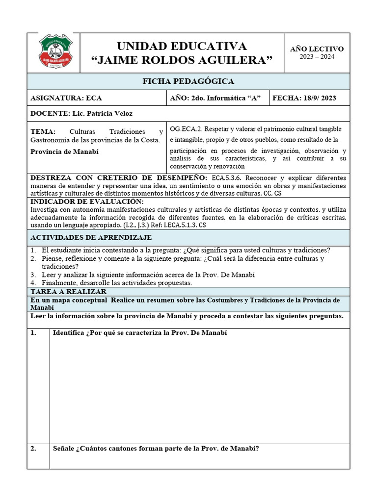 Ficha Pedagógica ECA | PDF | Comida y bebida