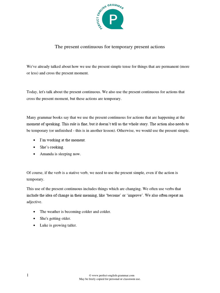 Present Continuous - Temporary Present Actions | PDF